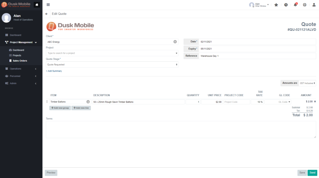 Sales Orders | Work Management Platform | Dusk Mobile